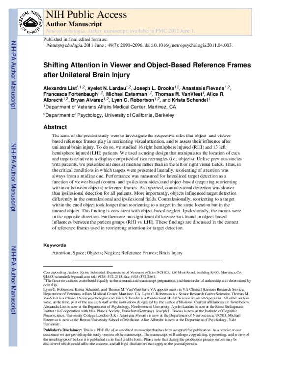 (PDF) Shifting attention in viewer- and object-based reference frames ...