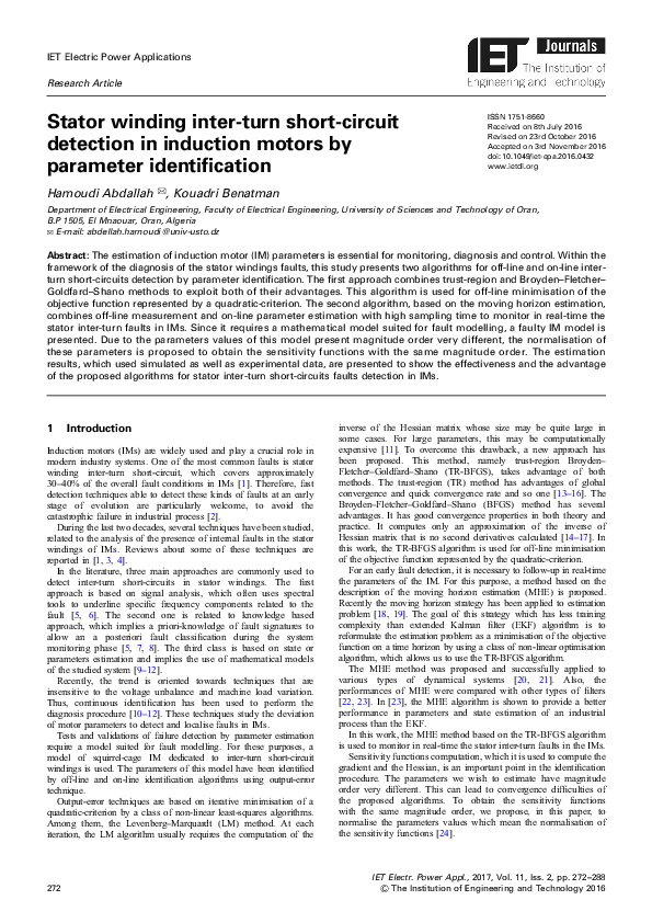 Pdf Stator Winding Inter‐turn Short‐circuit Detection In Induction
