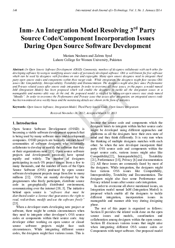 (PDF) Inm- An Integration Model Resolving 3 rd Party Source Code/Component Incorporation Issues ...