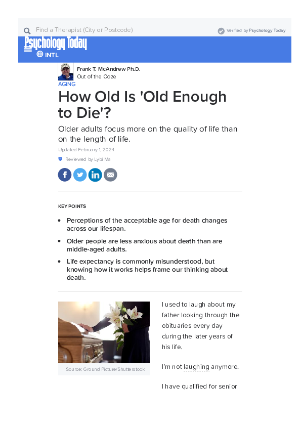 (PDF) How Old is 'Old Enough to Die'?