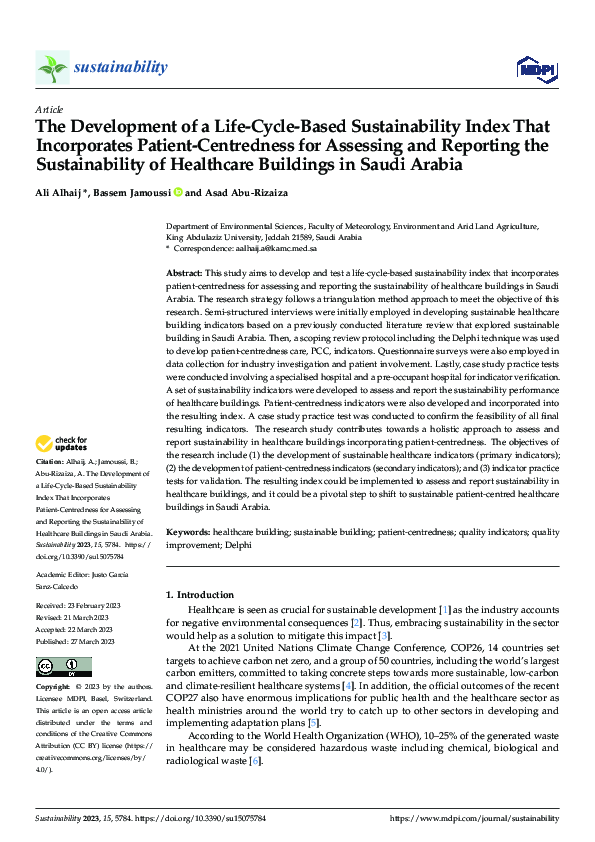 (PDF) The Development of a Life-Cycle-Based Sustainability Index That ...