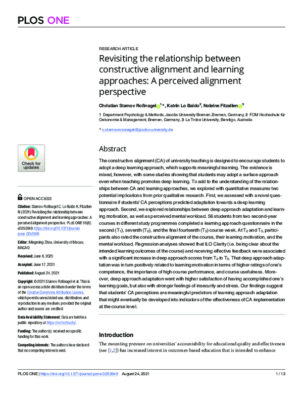 (PDF) Revisiting the relationship between constructive alignment and ...