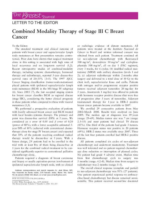 Combined Modality Therapy of Stage IIIC Breast Cancer
