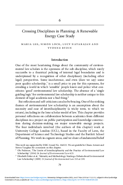 (PDF) Crossing Disciplines in Planning: A Renewable Energy Case Study