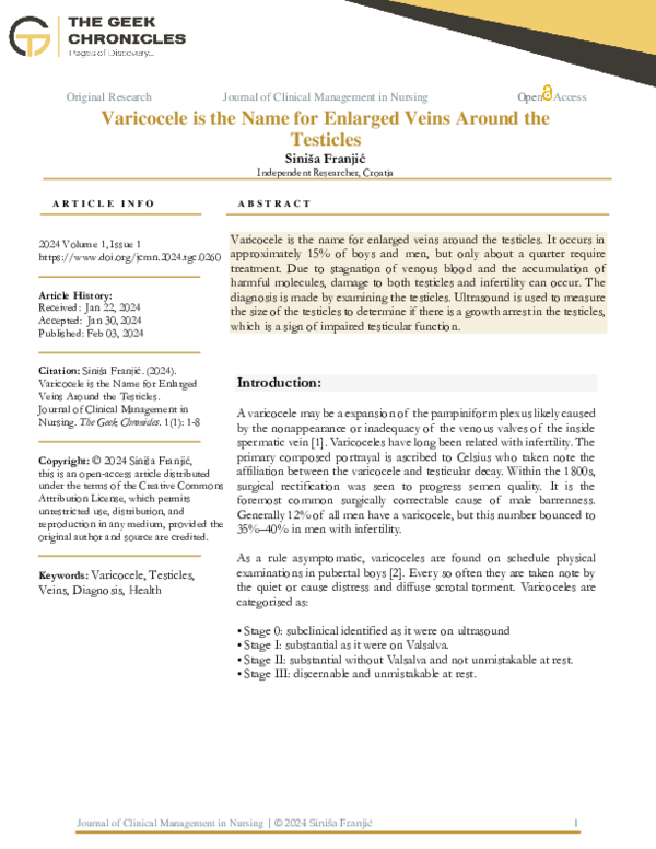 (PDF) Varicocele is the Name for Enlarged Veins Around the Testicles