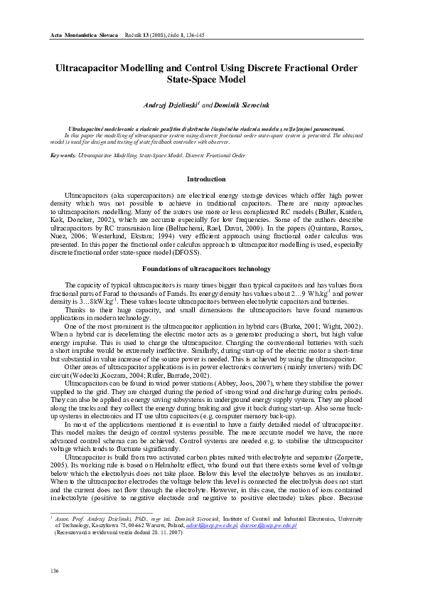 Pdf Ultracapacitor Modelling And Control Using Discrete Fractional