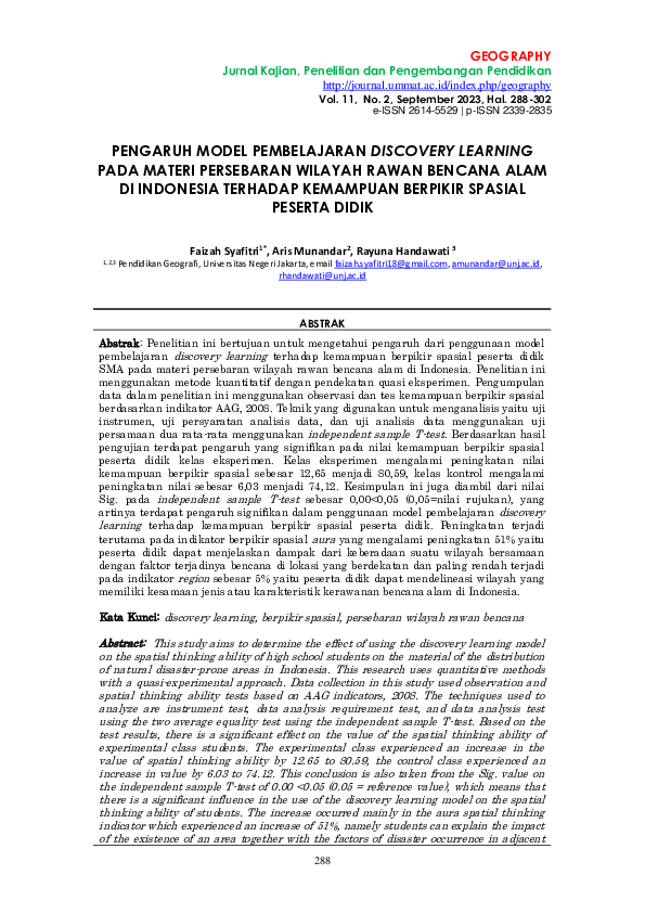 (PDF) Pengaruh Model Pembelajaran Discovery Learning Pada Materi Persebaran Wilayah Rawan ...
