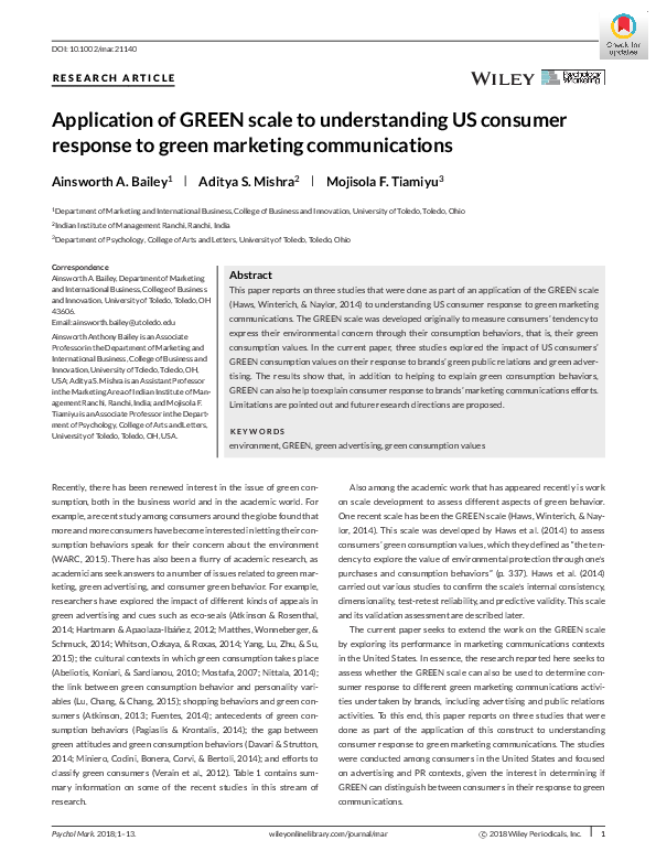 (PDF) Application of GREEN scale to understanding US consumer response ...