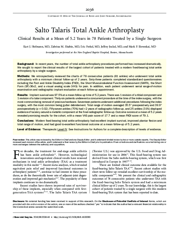 (PDF) Salto Talaris Total Ankle Arthroplasty