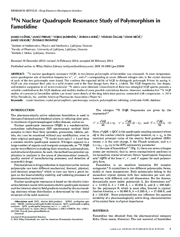 (PDF) 14N Nuclear Quadrupole Resonance Study of Polymorphism in ...