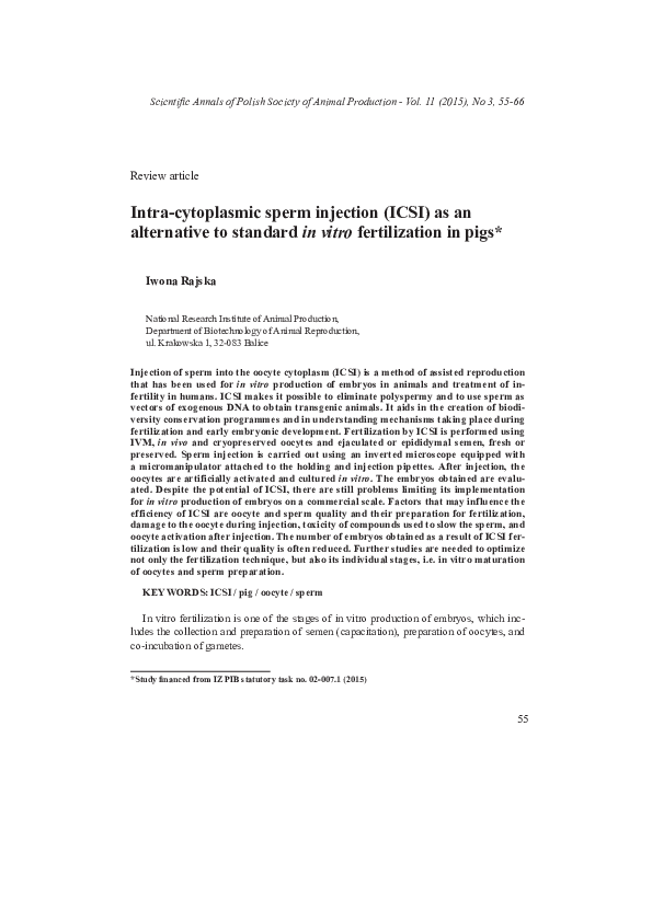 (PDF) Intra-cytoplasmic sperm injection ( ICSI ) as an alternative to ...