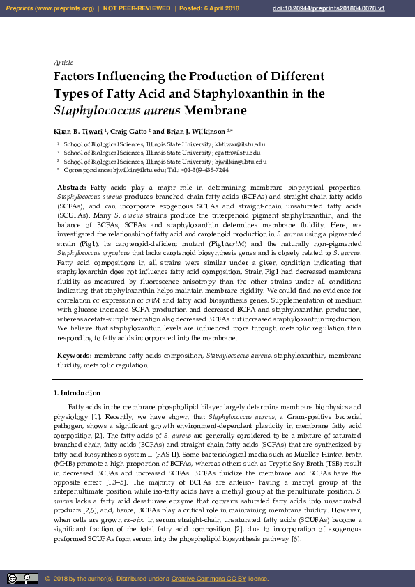 (PDF) Factors Influencing the Production of Different Types of Fatty Acid and Staphyloxanthin in ...