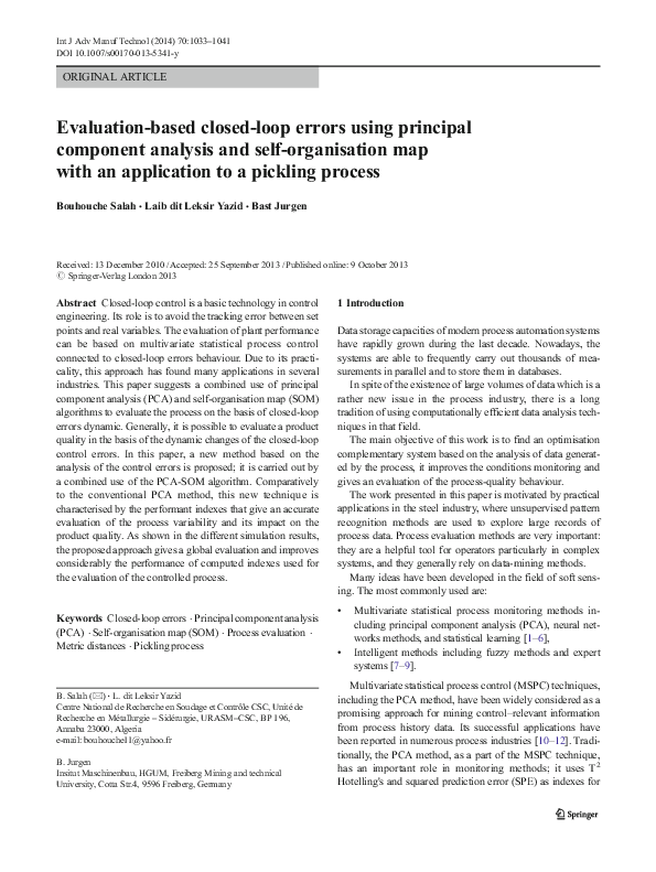 (PDF) Evaluation-based closed-loop errors using principal component analysis and self ...