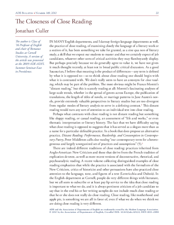 (PDF) The Closeness of Close Reading