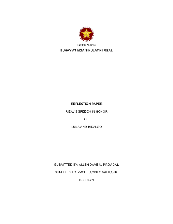 (DOC) Act 3 - Rizal's Speech Reflection