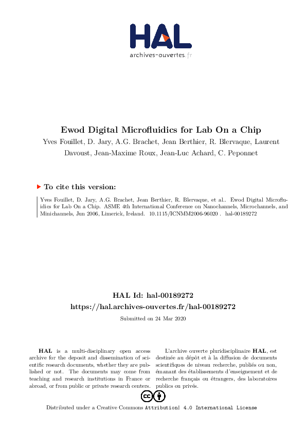 (PDF) EWOD Digital Microfluidics for Lab on a Chip