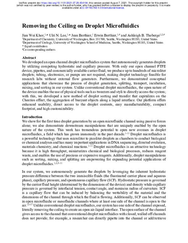 (PDF) Interfacial tension driven open droplet microfluidics