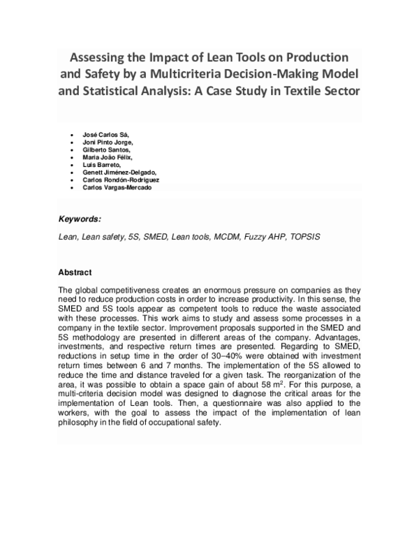 (PDF) Assessing the Impact of Lean Tools on Production and Safety by a ...