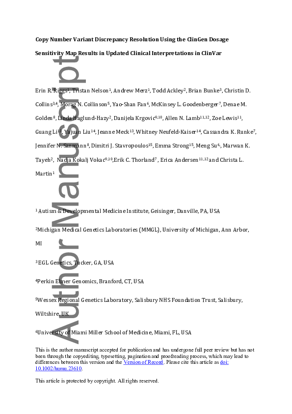 (PDF) Copy number variant discrepancy resolution using the ClinGen ...