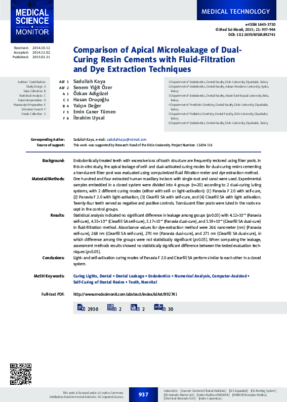 (PDF) Comparison of Apical Microleakage of Dual-Curing Resin Cements ...