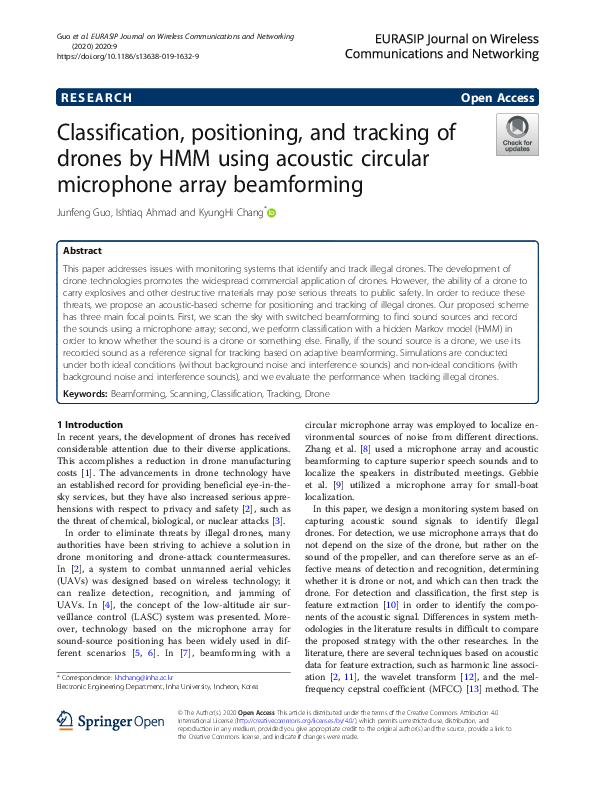 Pdf Classification Positioning And Tracking Of Drones By Hmm Using Acoustic Circular