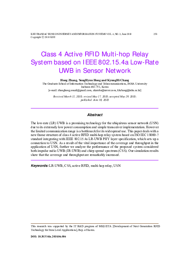 (PDF) Class 4 Active RFID Multi-hop Relay System based on IEEE 802.15.4a Low-Rate UWB in Sensor ...