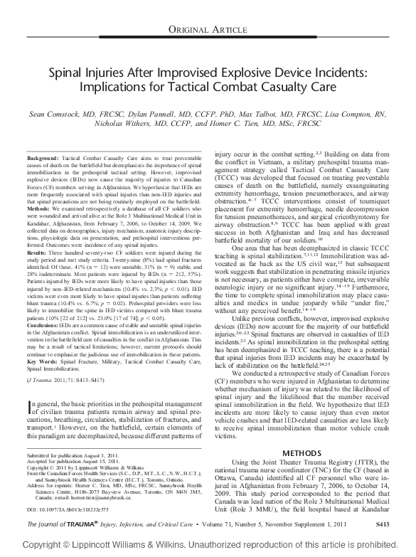 (PDF) Spinal Injuries After Improvised Explosive Device Incidents ...