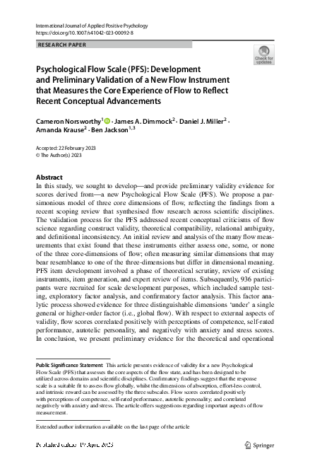 (PDF) Psychological Flow Scale (PFS): Development and Preliminary Validation of a New Flow ...