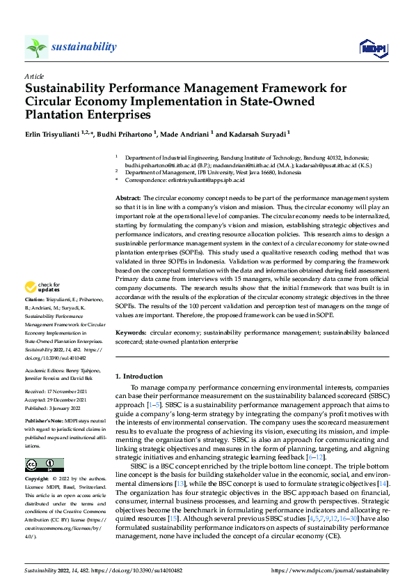 (PDF) Sustainability Performance Management Framework for Circular ...