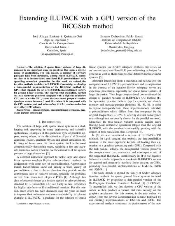 (PDF) GPU-Accelerated BiCGStab Method for ILUPACK Enhancements