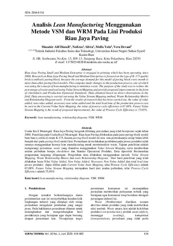 (PDF) A Analisis Lean Manufacturing Menggunakan Metode VSM dan WRM pada Lini Produksi Riau Jaya ...
