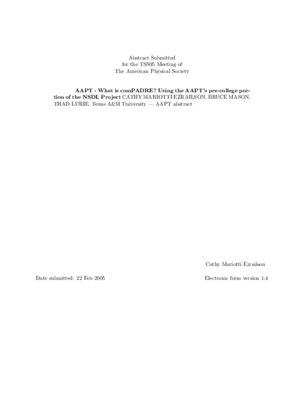 (PDF) AAPT - What is comPADRE? Using the AAPT's pre-college portion of the NSDL Project
