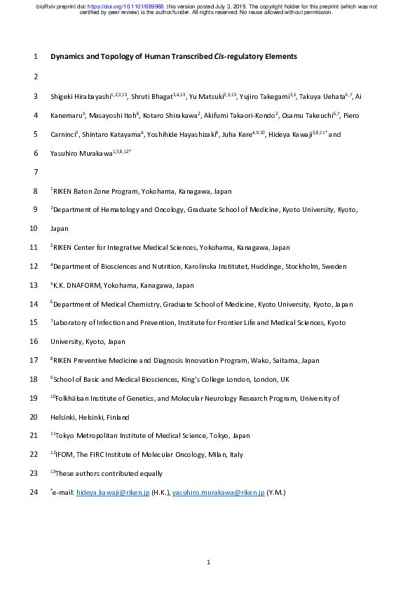(PDF) Dynamics and Topology of Human Transcribed Cis-regulatory Elements