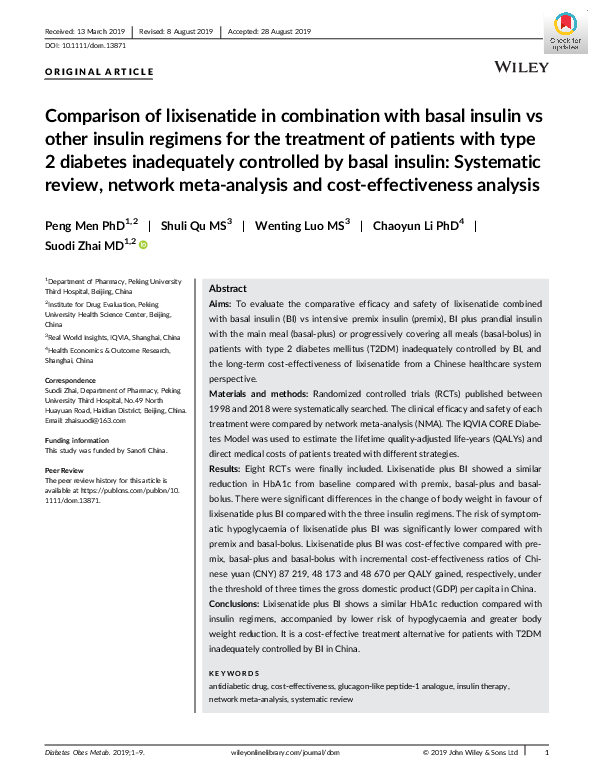 (PDF) Comparison of lixisenatide in combination with basal insulin vs ...