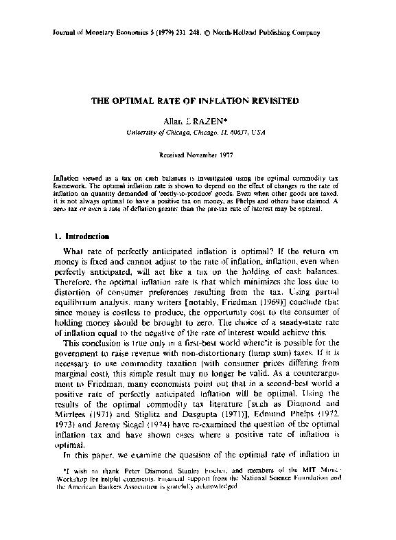(PDF) The optimal rate of inflation revisited