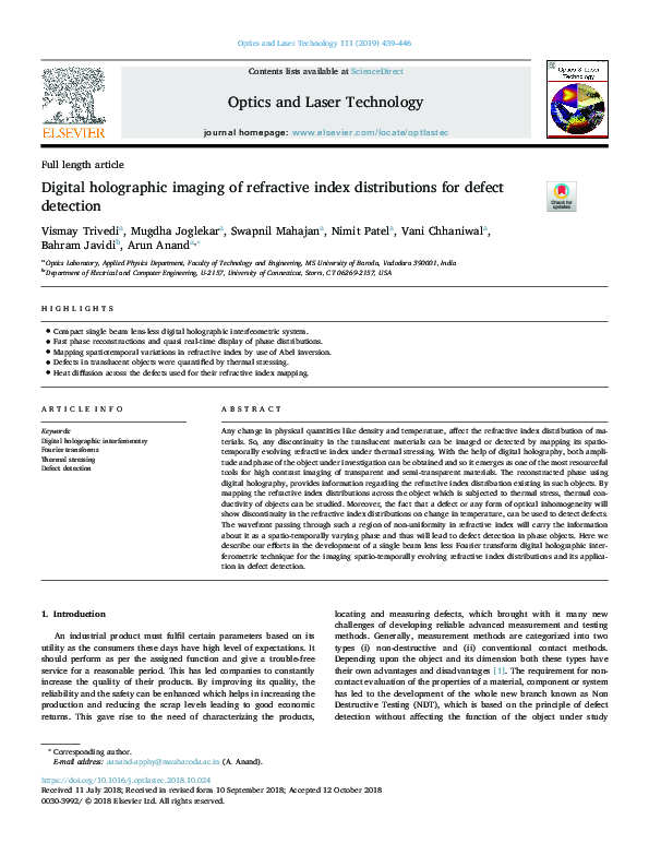 (PDF) Digital holographic imaging of refractive index distributions for defect detection