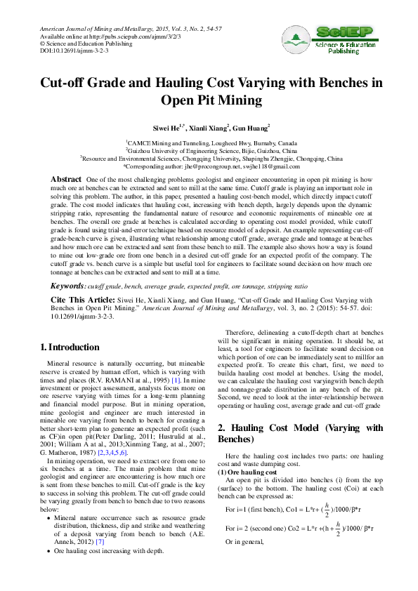 (PDF) A review of cut-off grade policy models for open pit mining operations