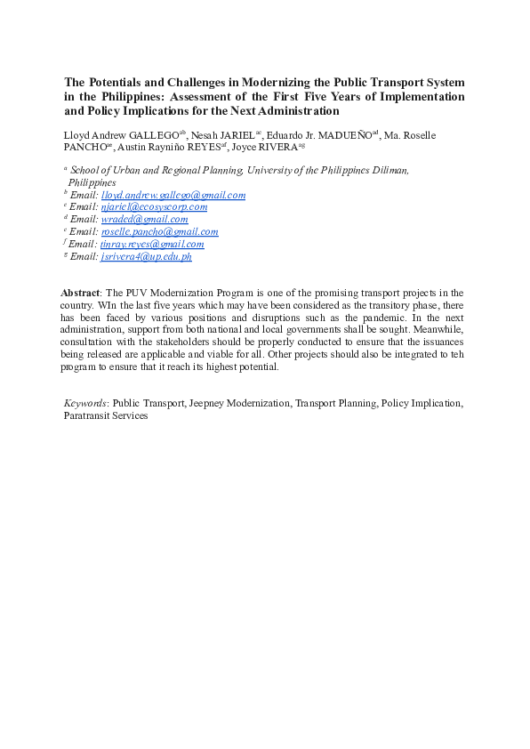 (PDF) The Potentials and Challenges in Modernizing the Public Transport ...