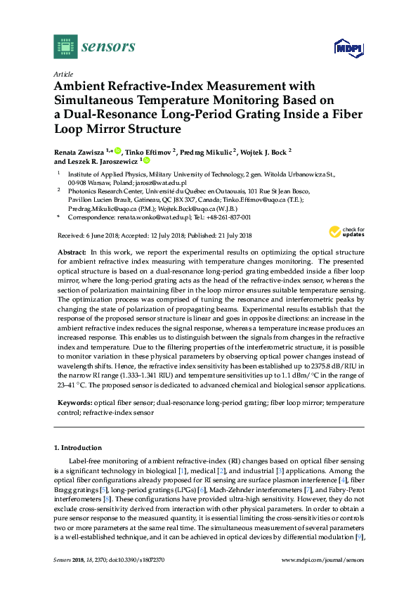 Pdf Ambient Refractive Index Measurement With Simultaneous