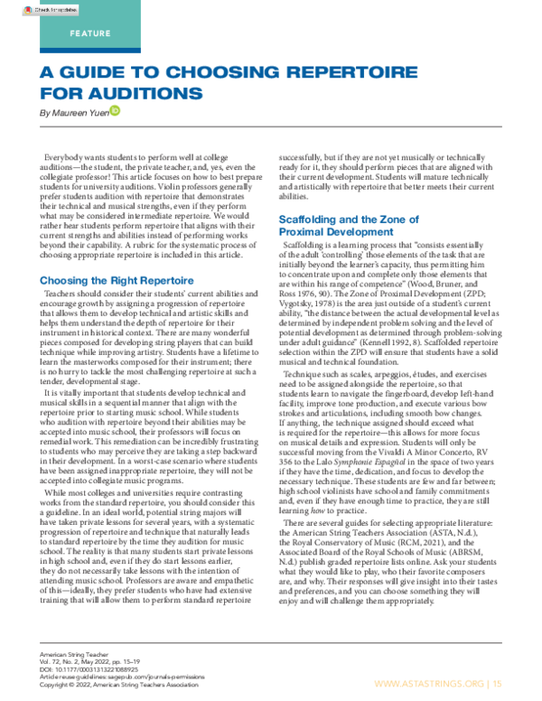 (PDF) A Guide to Choosing Repertoire for Auditions