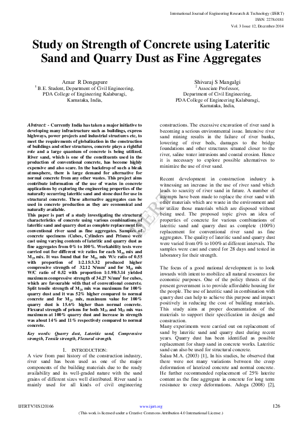 (PDF) Study on Strength of Concrete using Lateritic Sand and Quarry ...