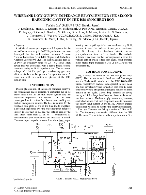 (PDF) Wideband Low-Output-Impedance RF System for the Second Harmonic Cavity in the ISIS Synchrotron