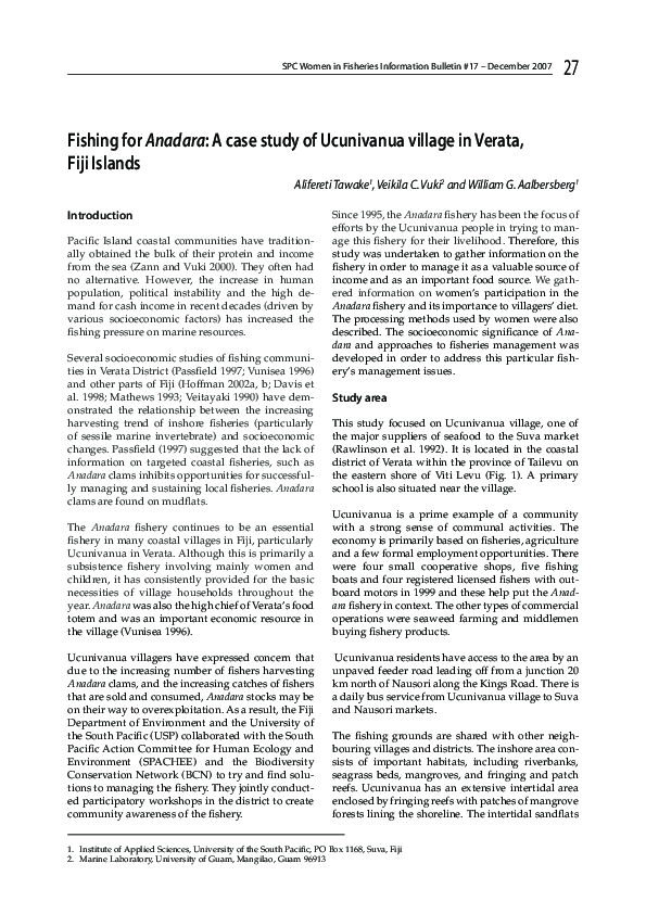 (PDF) Fishing for Anadara: a case study for Ucunivanua village in ...