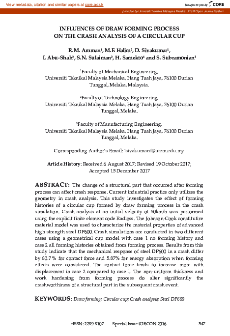 (PDF) Influences of Draw Forming Process on the Crash Analysis of a ...