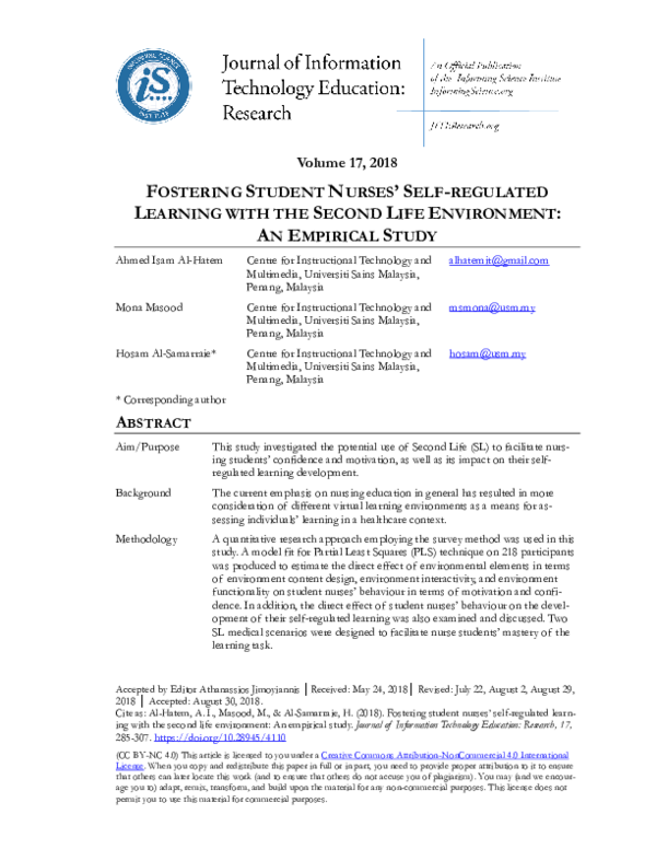(PDF) Fostering Student Nurses’ Self-Regulated Learning with the Second ...