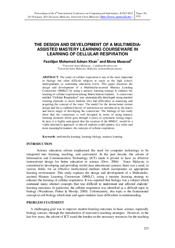 The design and development of a multimedia-assisted mastery learning ...