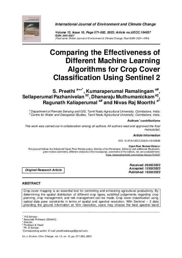 (PDF) Comparing the Effectiveness of Different Machine Learning Algorithms for Crop Cover ...