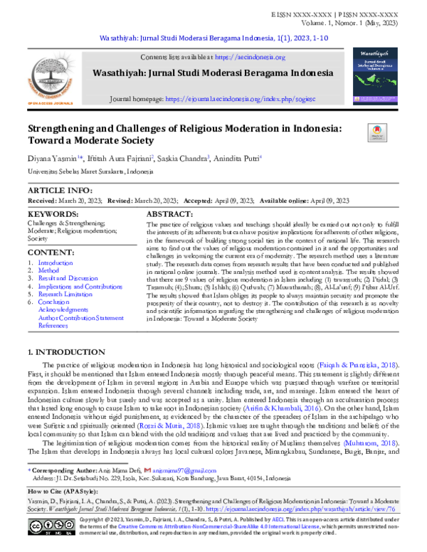 (PDF) Strengthening and Challenges of Religious Moderation in Indonesia ...