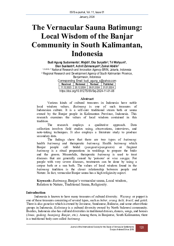 (PDF) The Vernacular Sauna Batimung: Local Wisdom of the Banjar ...