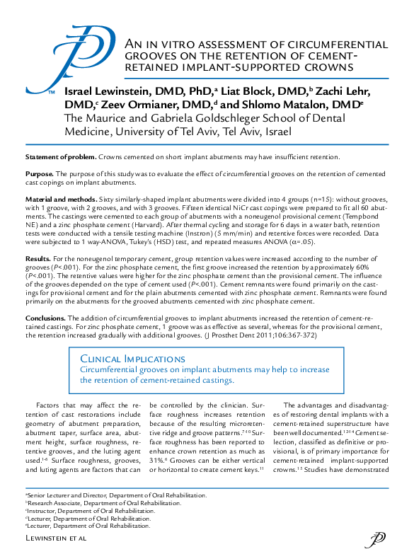 (PDF) An in vitro assessment of circumferential grooves on the ...